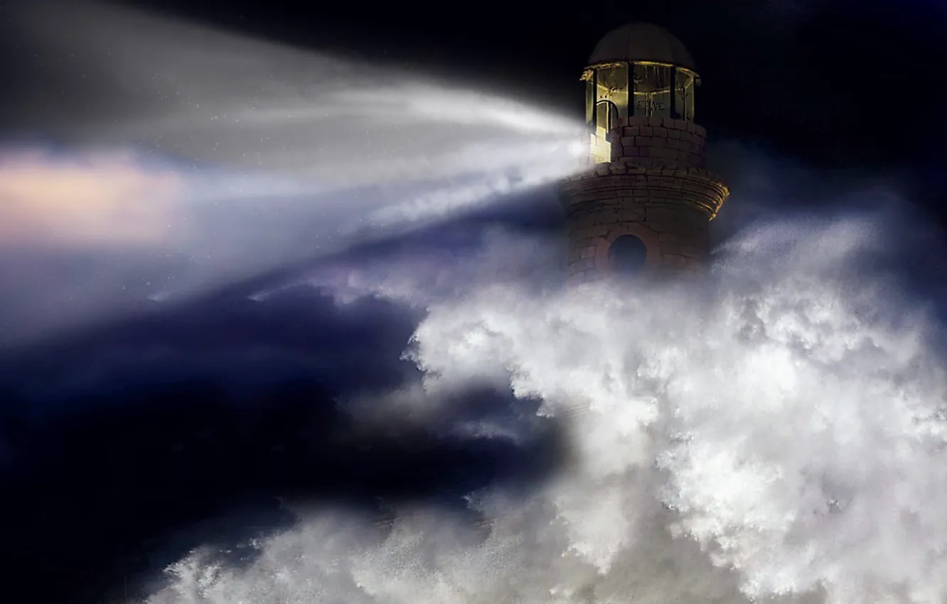 Wallpaper sea, ocean, night, wave, lighthouse for mobile and desktop ...
