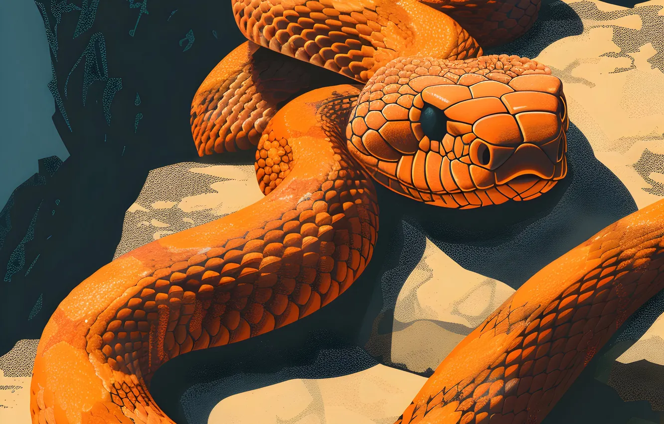 Wallpaper look, stones, animal, snake, art, reptile, digital art ...
