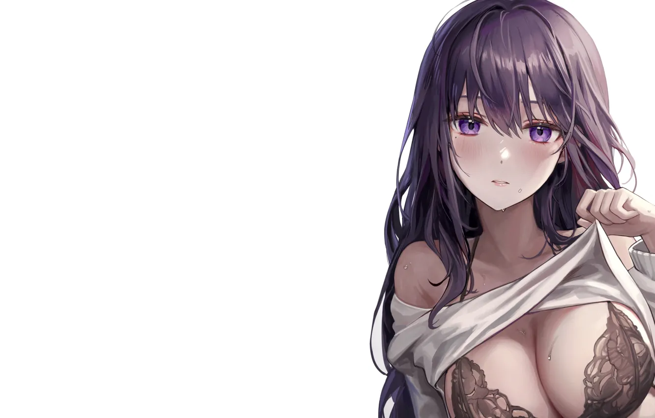 Wallpaper Girl Hot Bra Boobs Eyes Anime Pretty Purple For Mobile And Desktop Section