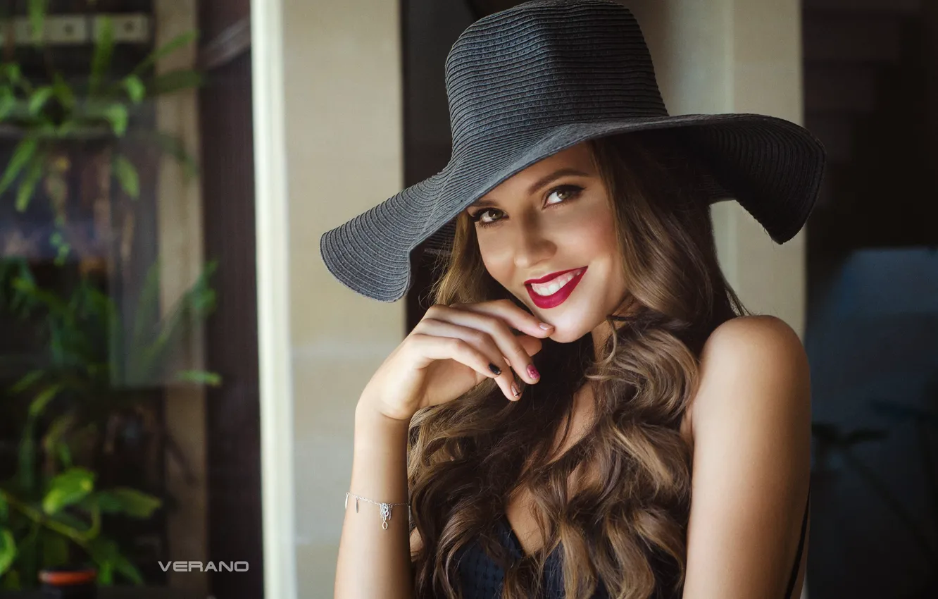 Wallpaper look, face, smile, hair, hat, curls, Nikolas Verano, Polina Bokova for mobile and ...