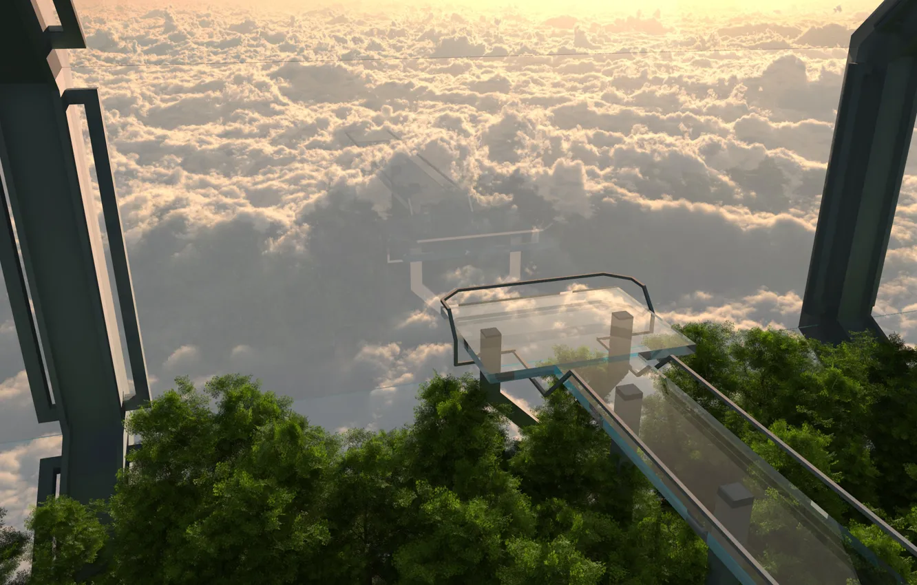 Wallpaper glass, tower, trees, cloud sea overlook images for desktop ...