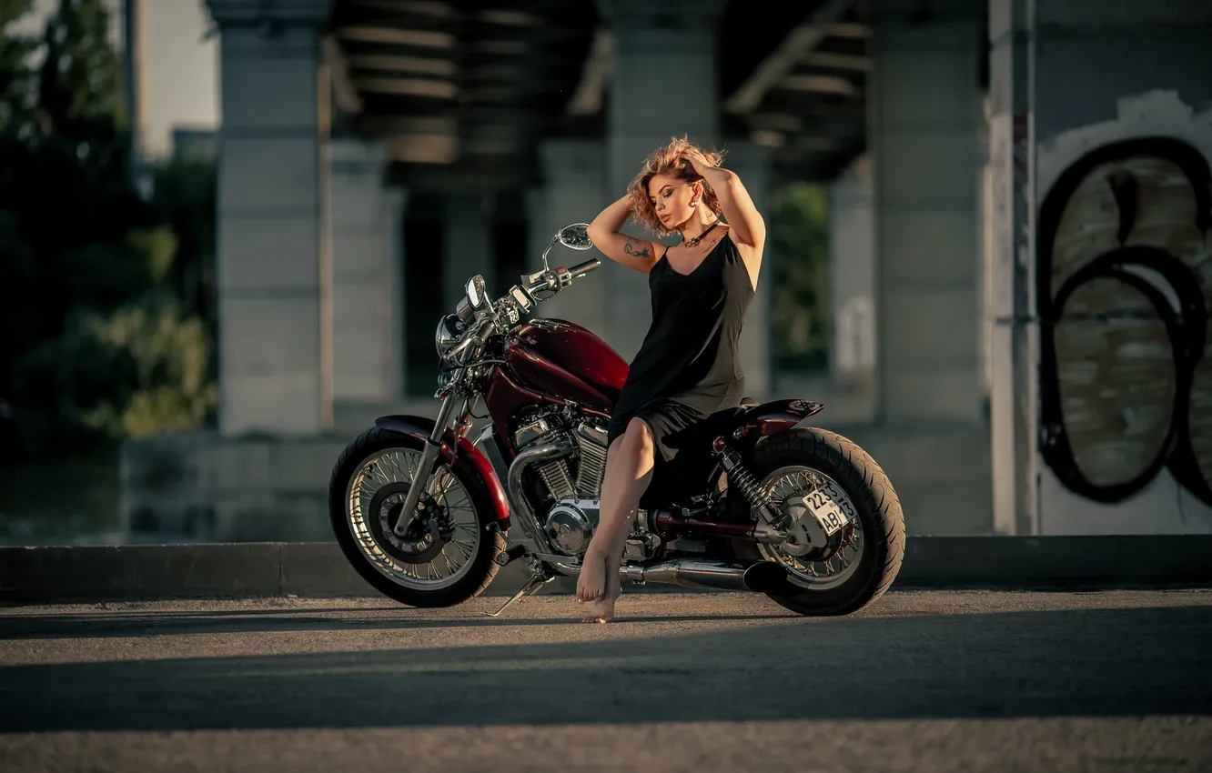 Wallpaper long hair, dress, legs, woman, beautiful, motorcycle, model ...