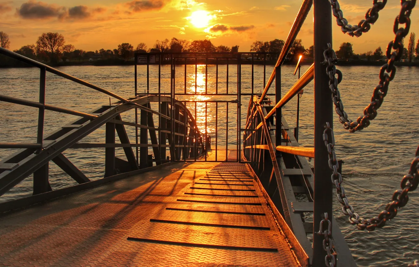 Wallpaper Metal, sunset, lake, pier, bars for mobile and desktop ...