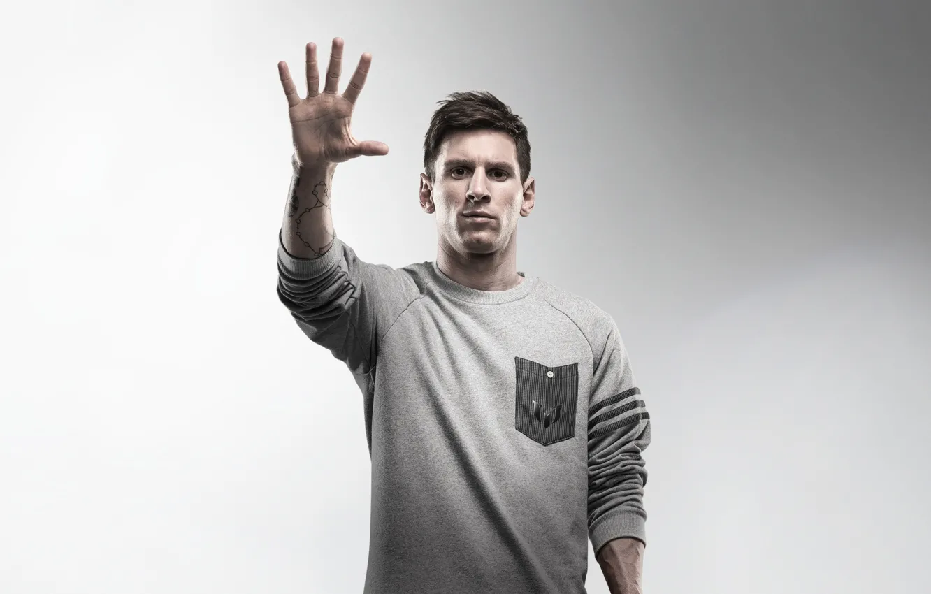 Wallpaper athlete, grey background, gesture, Lionel Messi, Lionel Messi ...