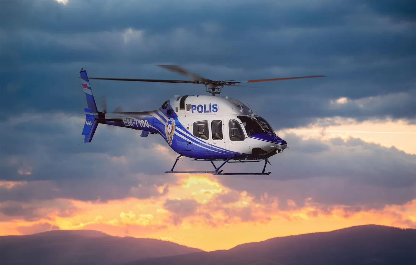 Wallpaper sunset, police, helicopter for mobile and desktop, section ...