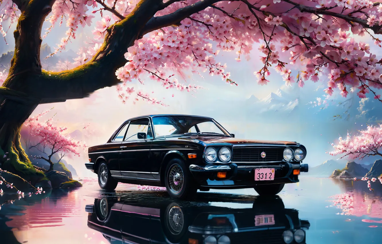 Wallpaper machine, auto, spring, car, flowering trees for mobile and ...