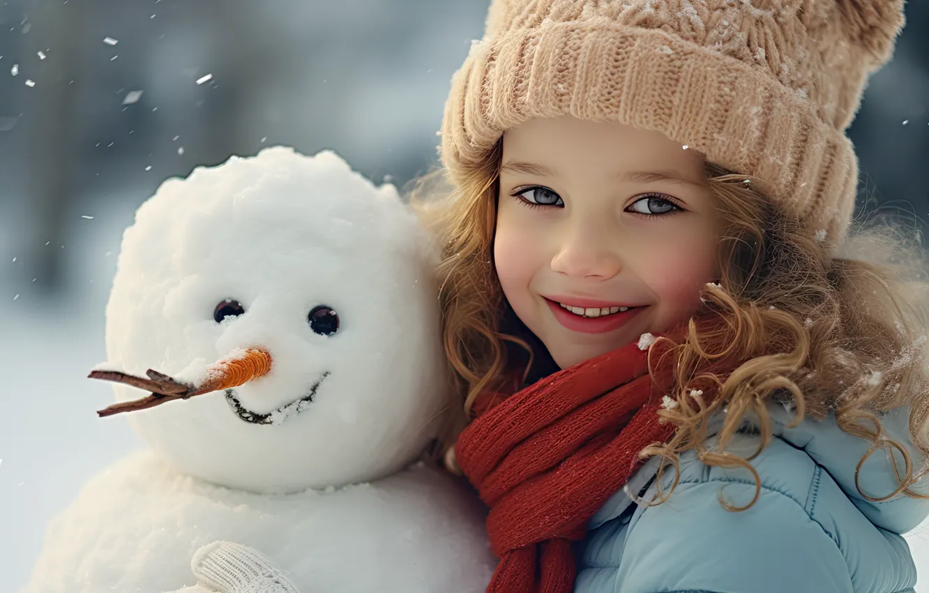 Wallpaper winter, look, snow, smile, hat, child, portrait, scarf for ...