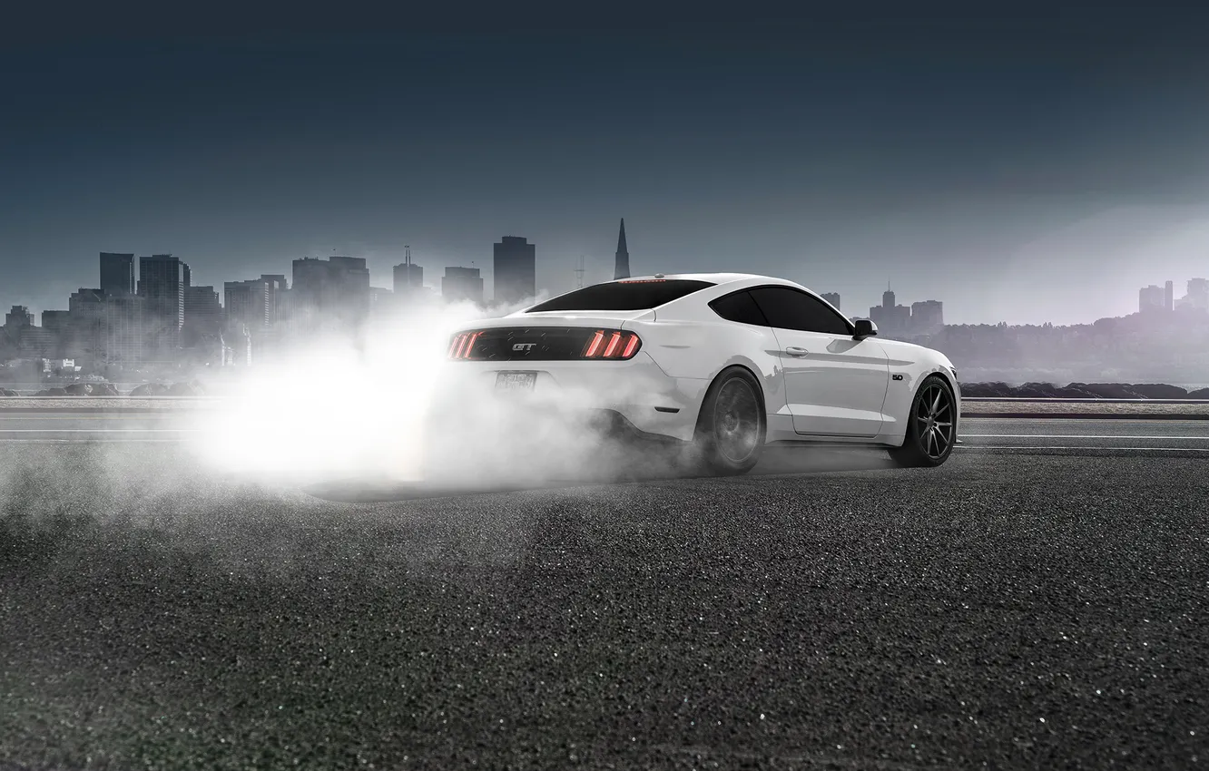 Wallpaper car, Mustang, Ford, Muscle, white, smoke, Wheels, Rear for ...