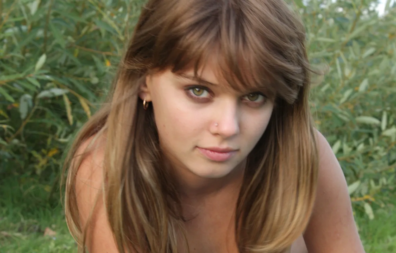 Wallpaper girl, long hair, nature, beautiful, pretty, lips, face ...