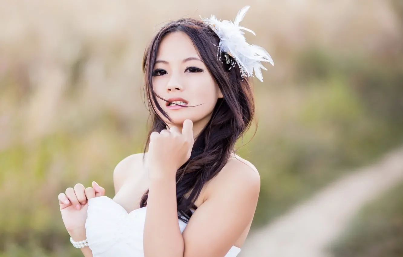 Wallpaper girl, sexy, cleavage, blouse, long hair, boobs, beautiful ...