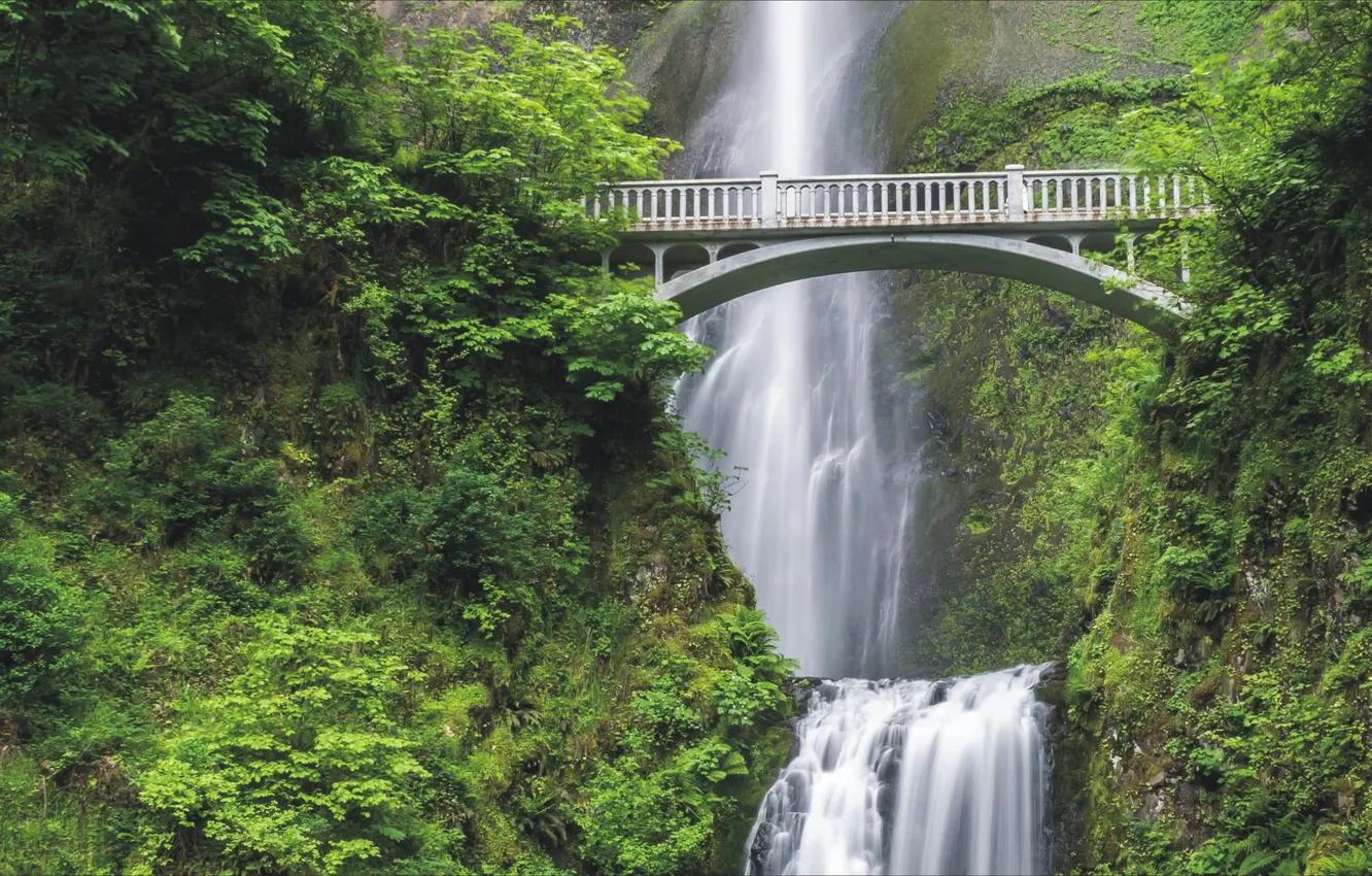 Wallpaper landscape, nature, bridge, view, waterfall for mobile and ...