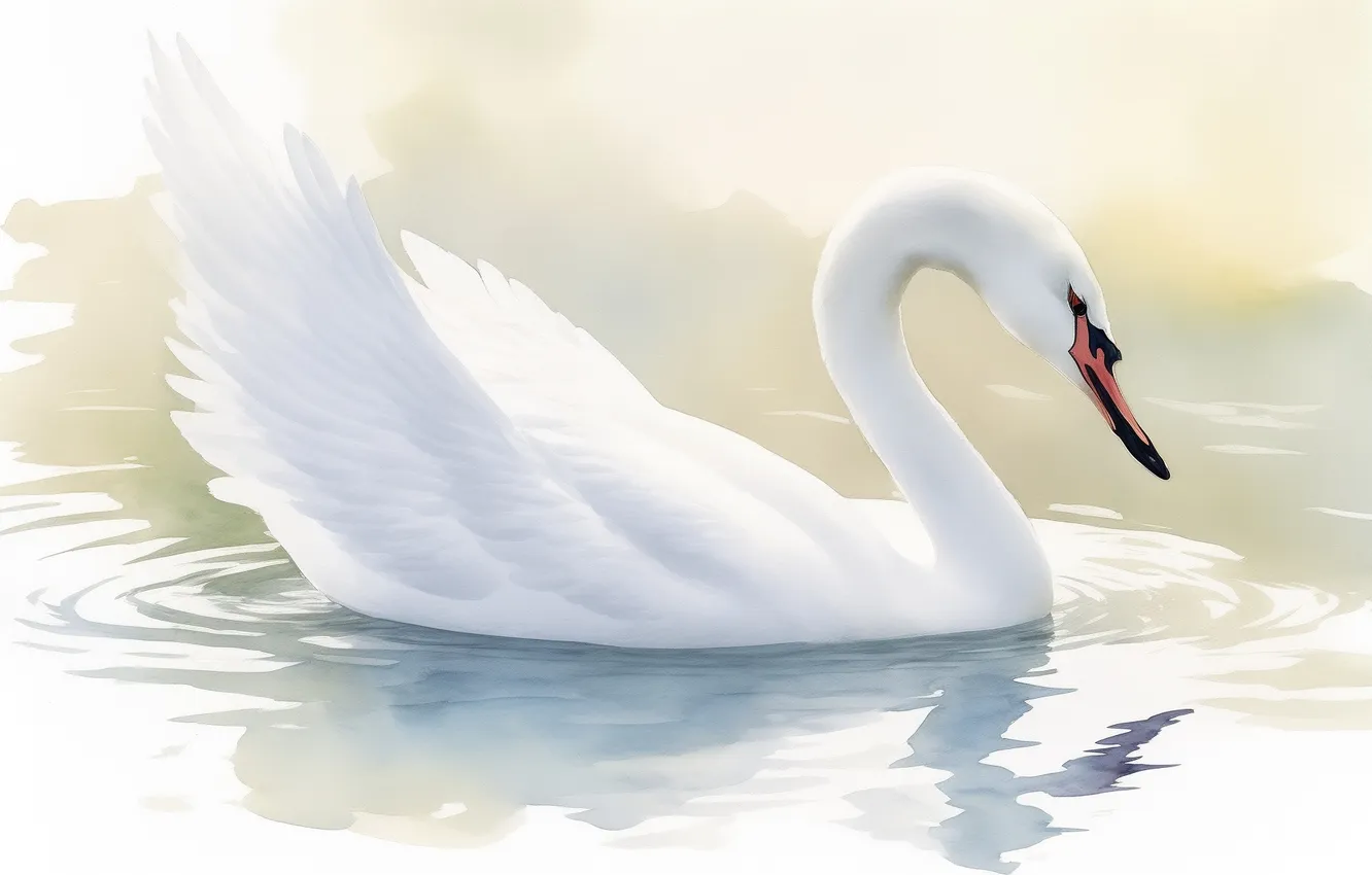 Wallpaper bird, figure, feathers, watercolor, swan, swans, bird ...