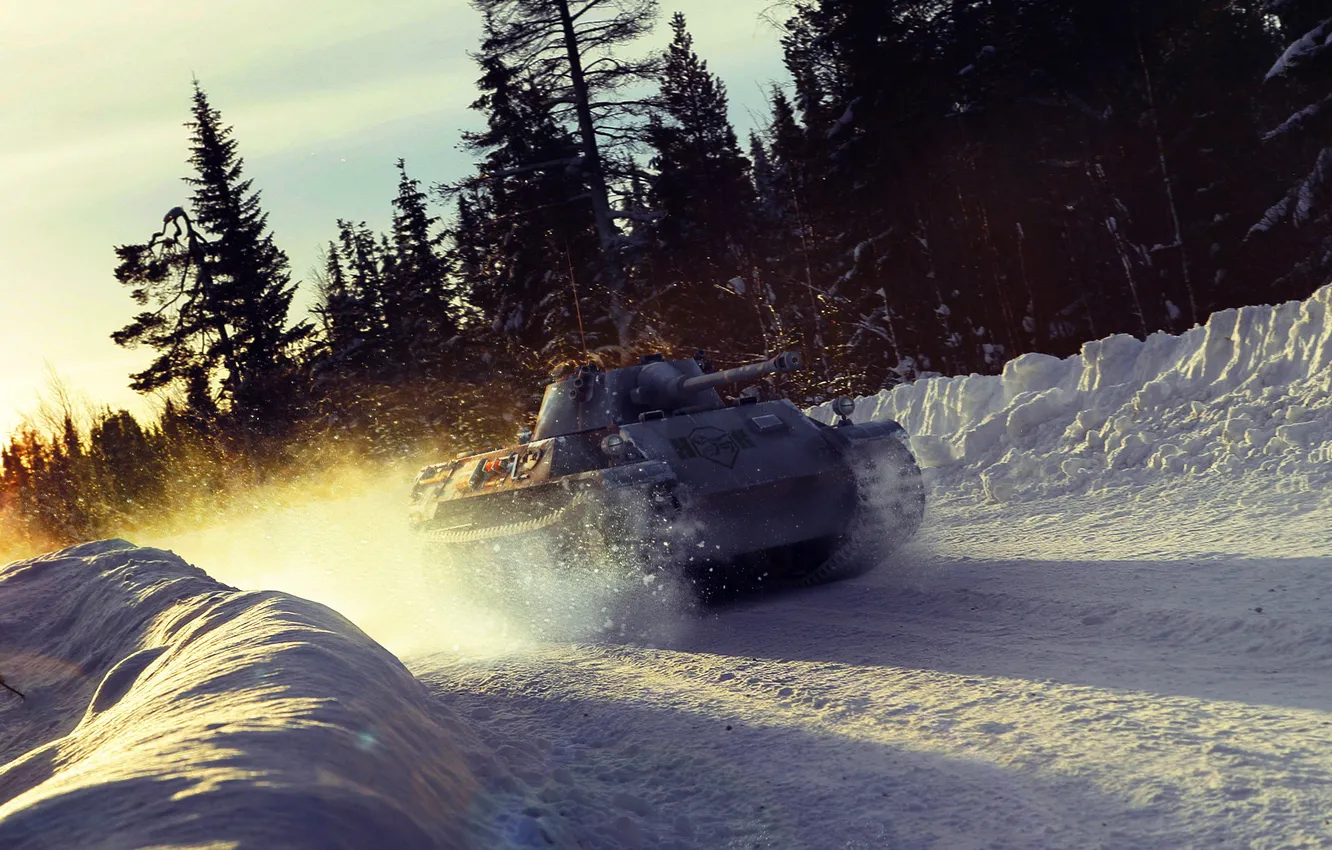 Wallpaper winter, snow, sunset, art, Skid, tank, leopard, WoT for ...