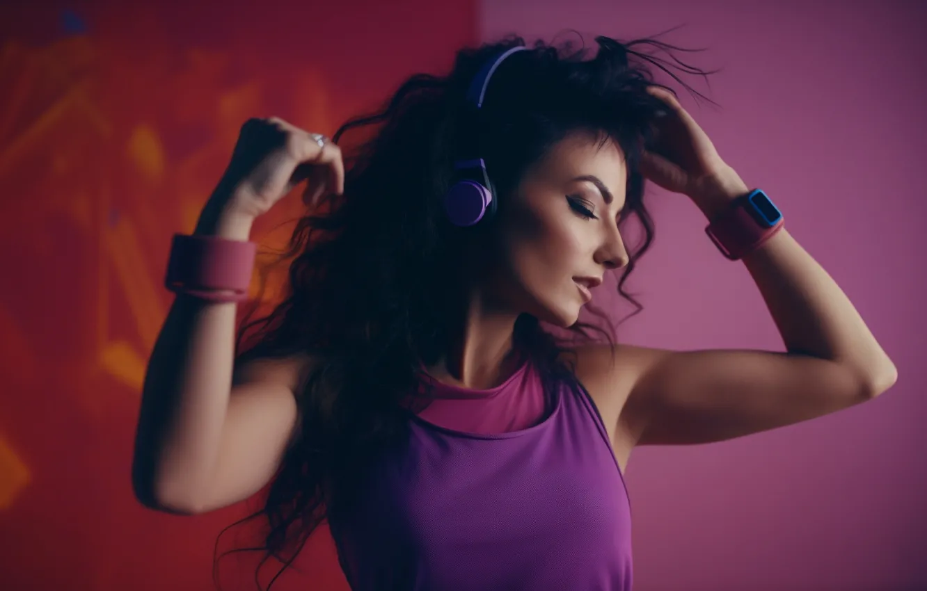 Wallpaper girl, pose, music, mood, dance, hands, headphones, listening ...