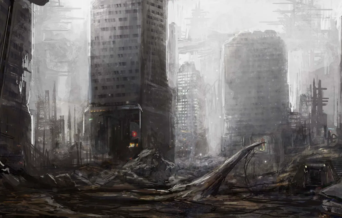 Wallpaper machine, the city, fiction, the skeleton, art, ruins ...