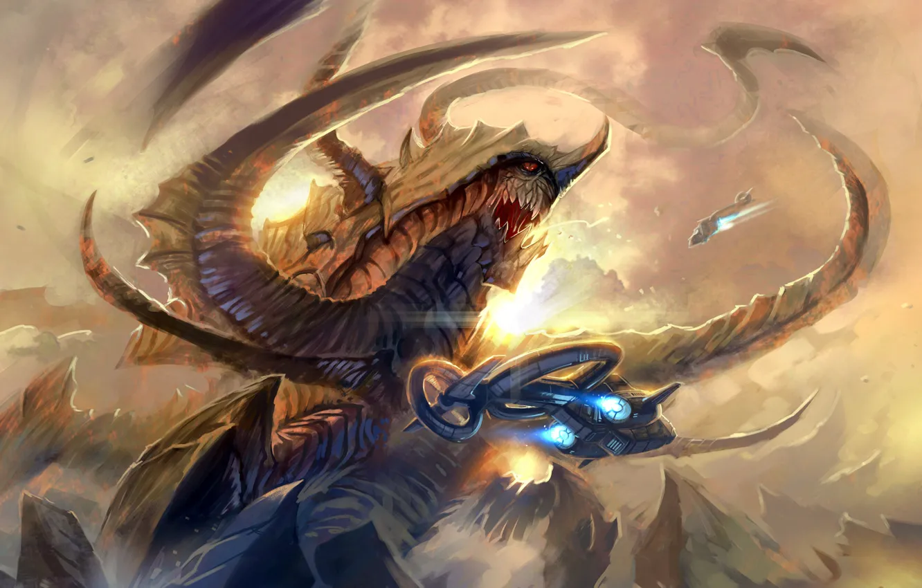 Wallpaper battle, Zerg, Starcraft, fanart, ultralisk, aircraft, Terran ...