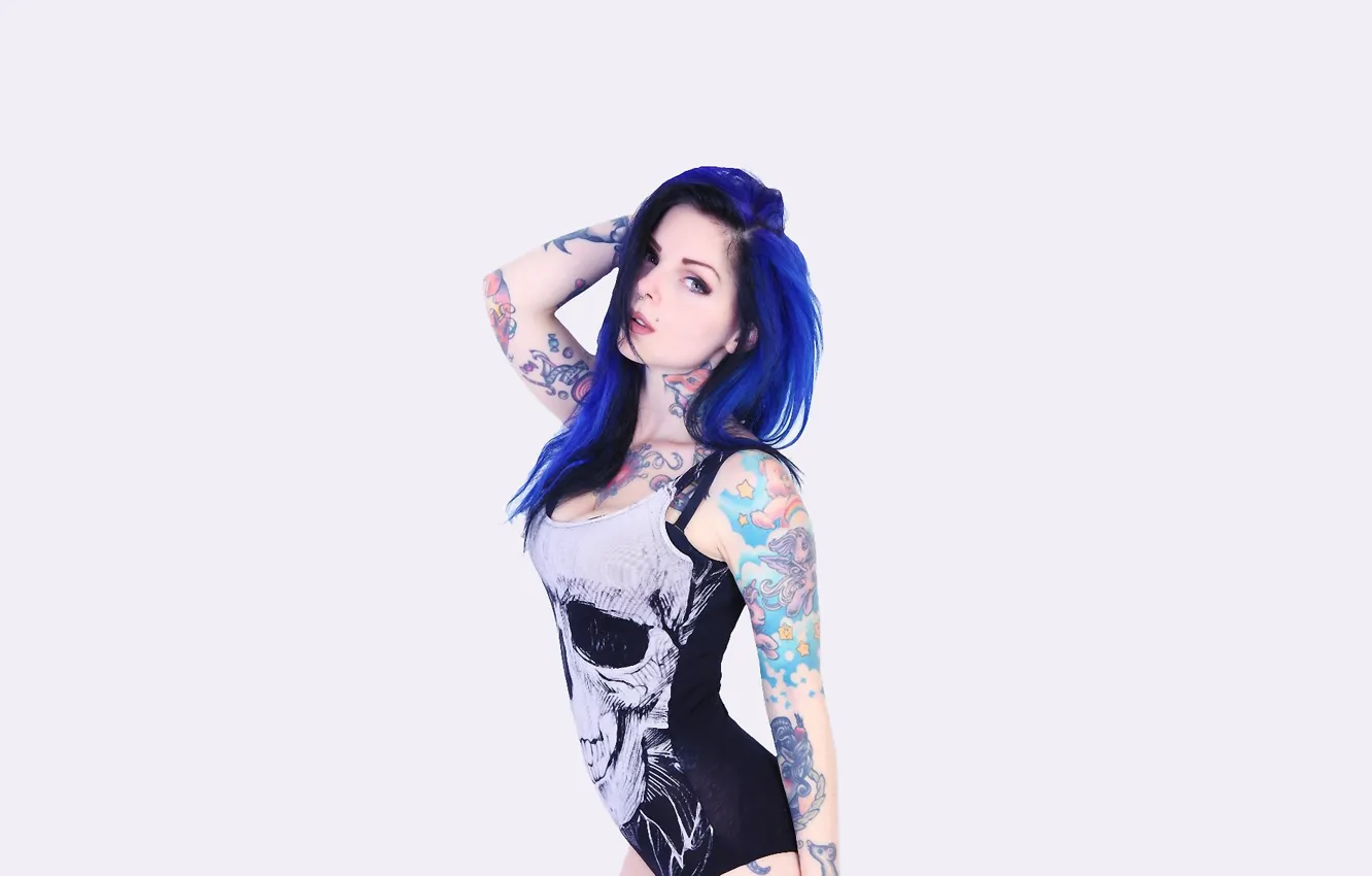 Wallpaper girl, skull, tattoo, white background, blue hair, Riae for ...