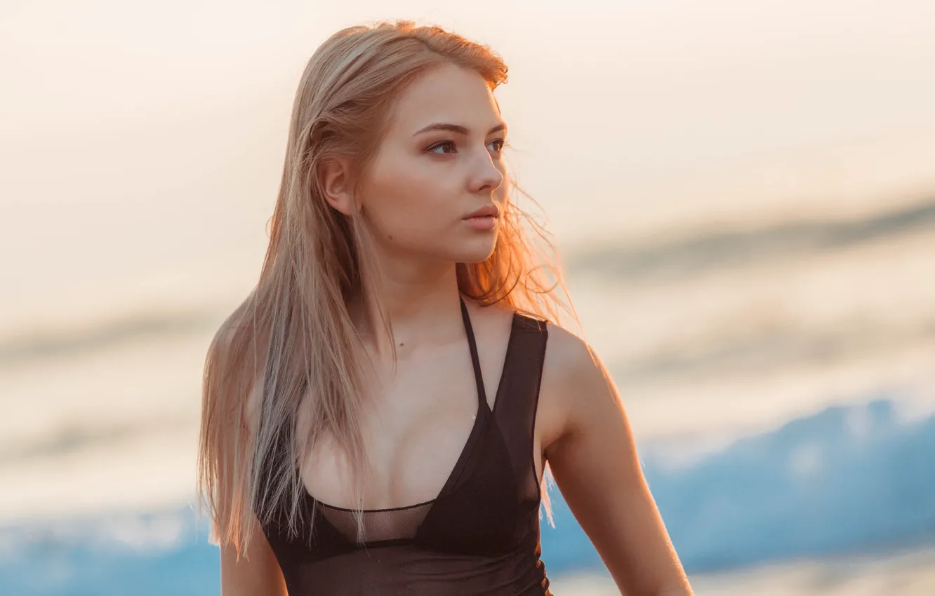 Wallpaper Swimsuit Model Sunset Cleavage Tatiana Georgieva In