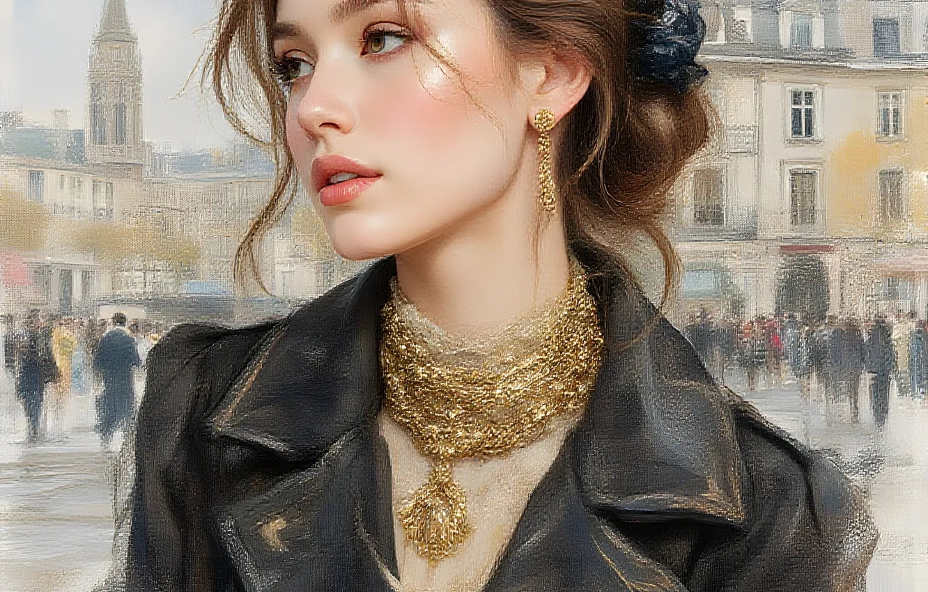 Wallpaper look, girl, pose, portrait, imitation painting, AI art ...