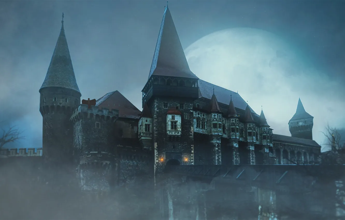 Wallpaper fog, Romania, Transylvania, The Corvin Castle for mobile and ...