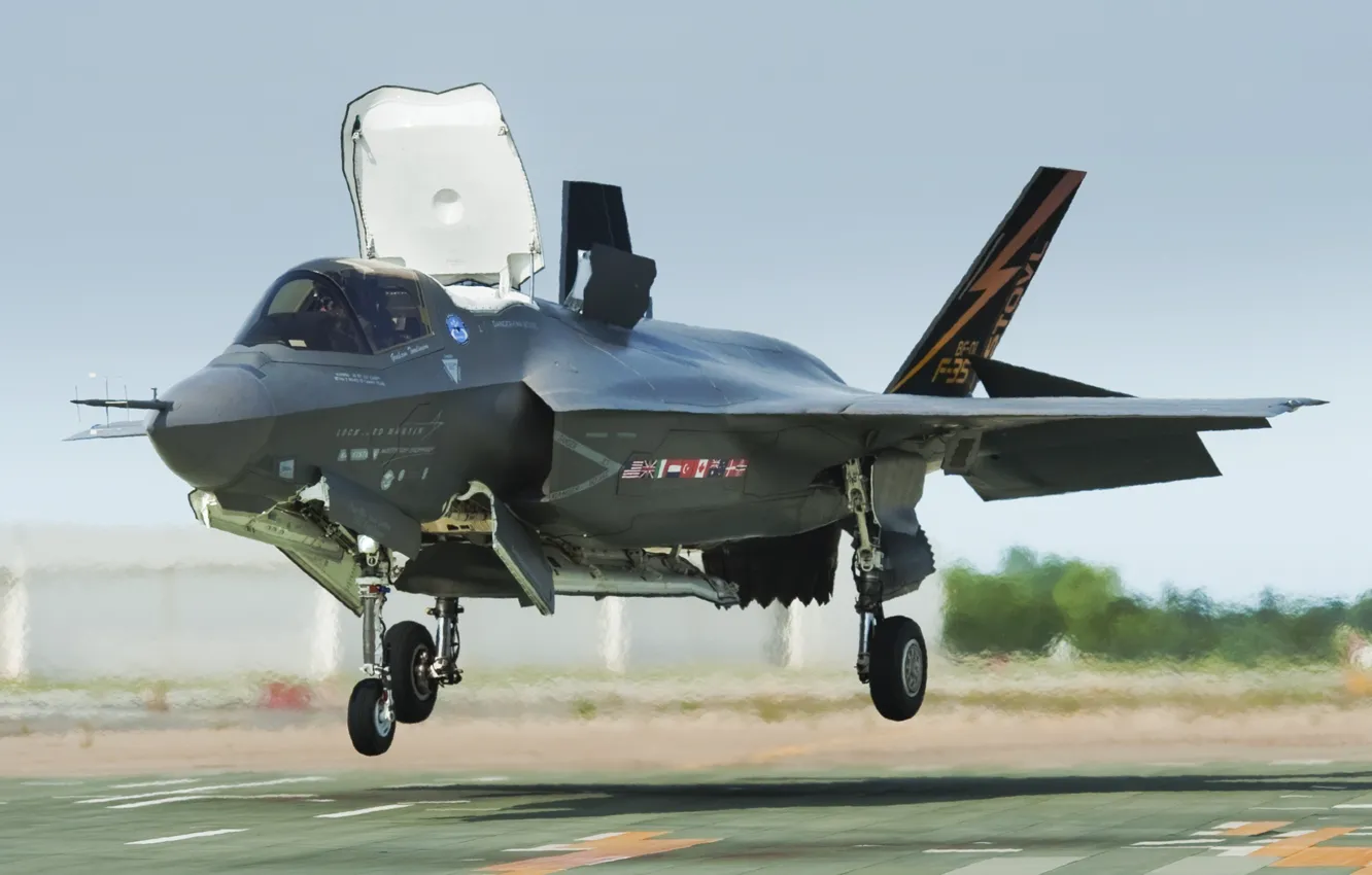 Wallpaper fighter, bomber, landing, generation, fifth, F-35B, Lockheed ...