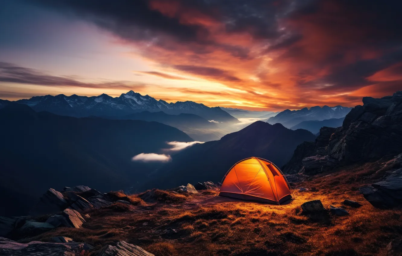Wallpaper sunset, mountains, camping, Tent for mobile and desktop ...