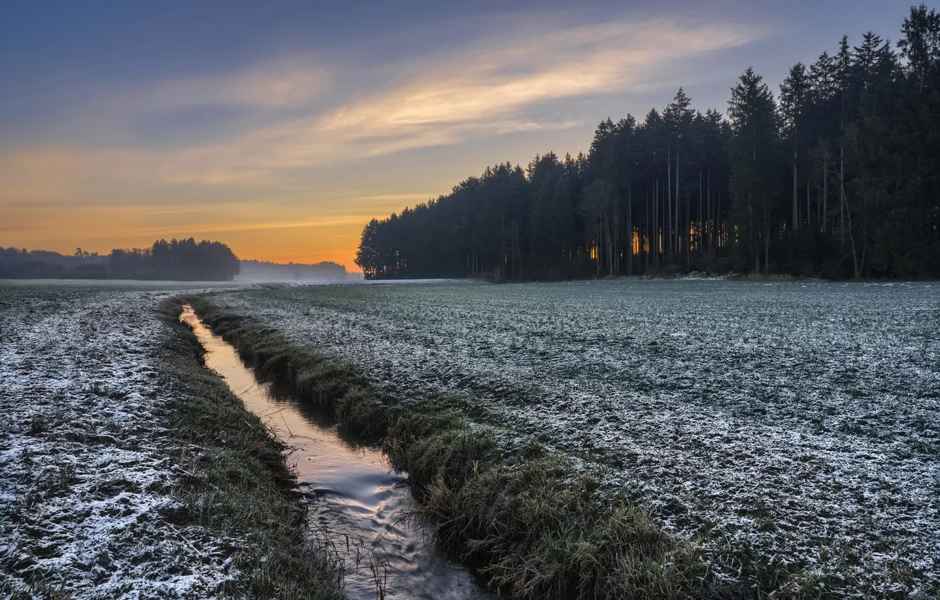 Wallpaper winter, field, sunset for mobile and desktop, section природа ...