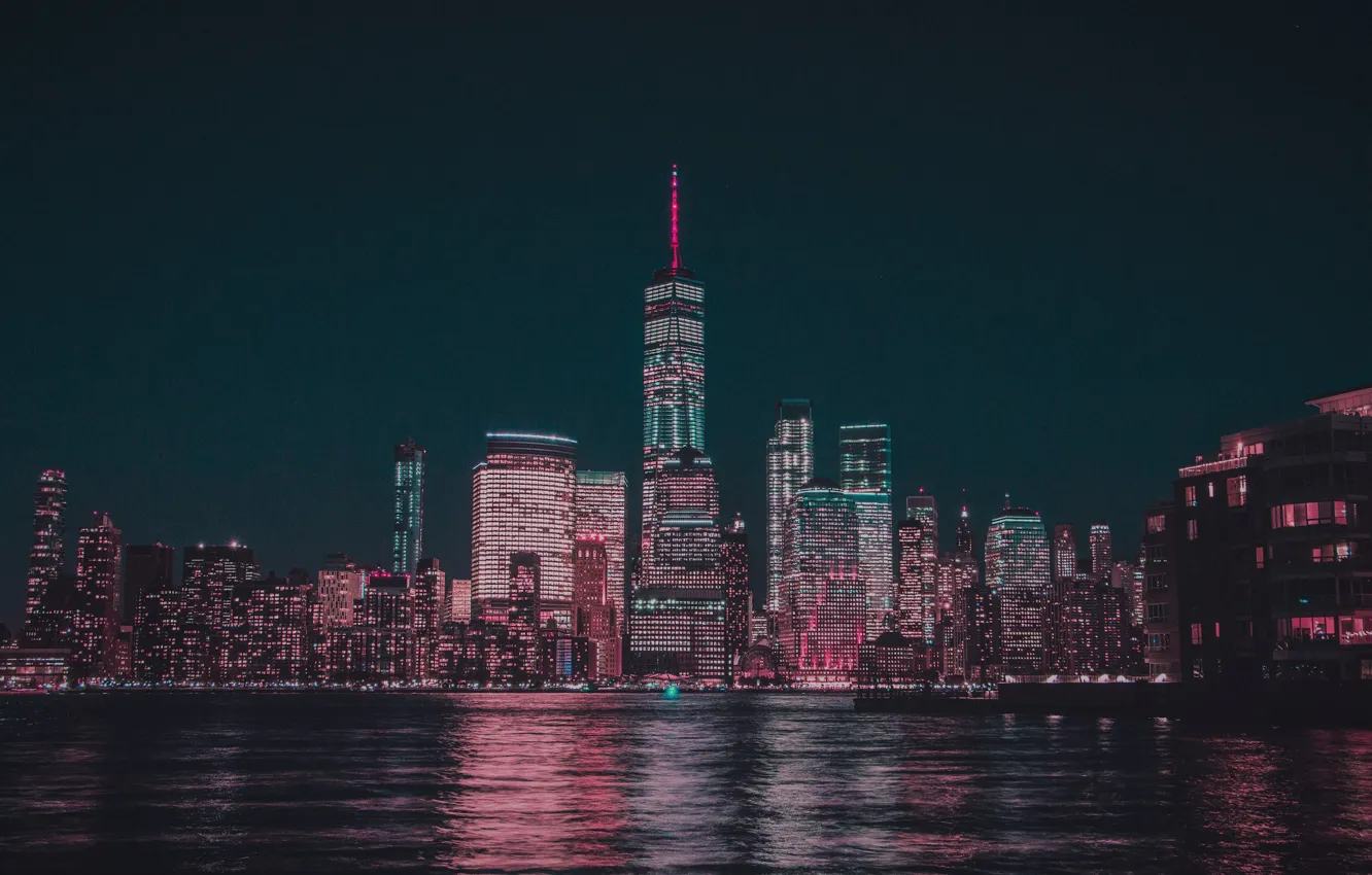 Wallpaper red, night, new york, new york city, nyc, skyscrapers for ...