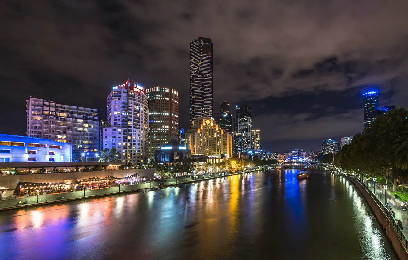 Wallpaper lights, landscape, night, neon, mirror, landmark, melbourne ...