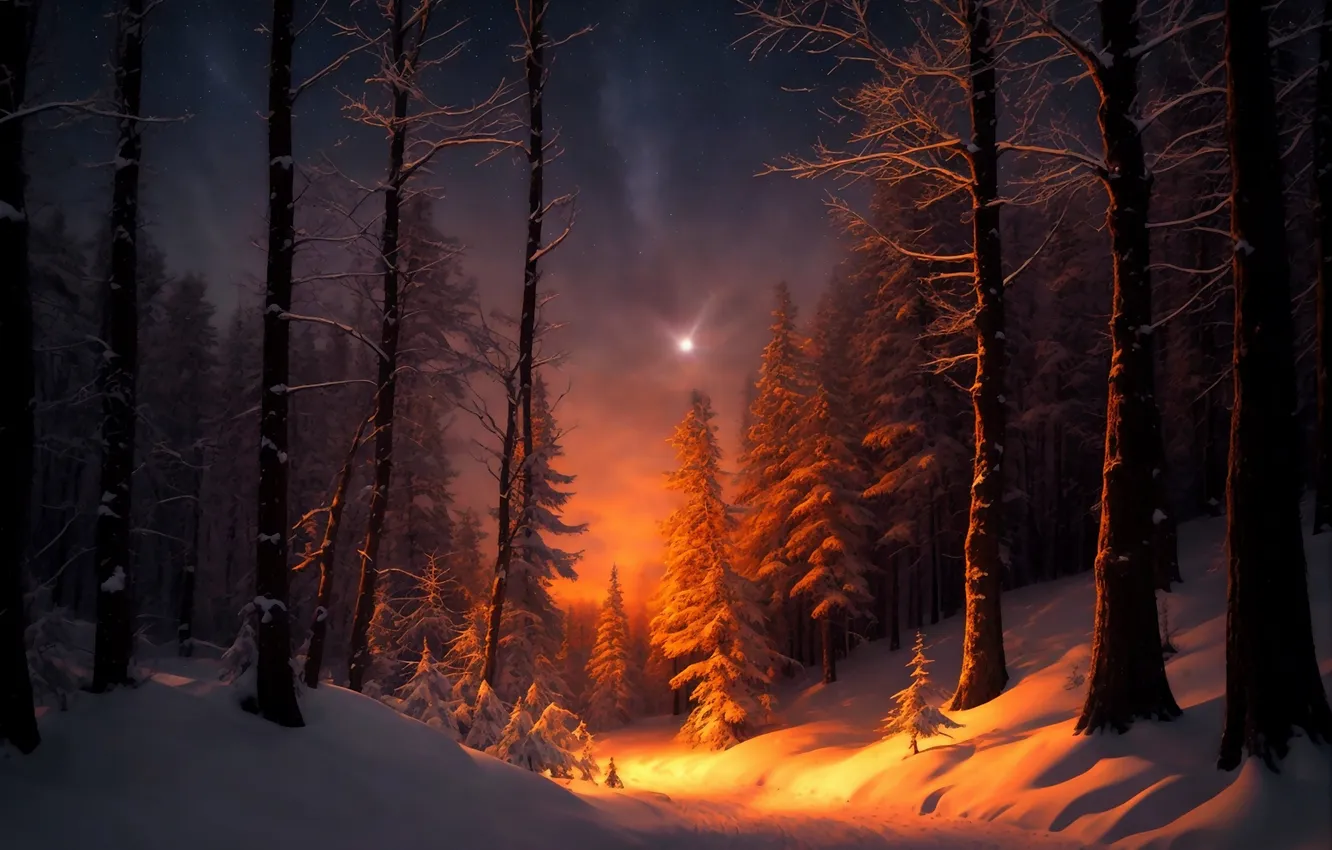 Wallpaper winter, forest, light, snow, night, nature, ate, the snow for ...