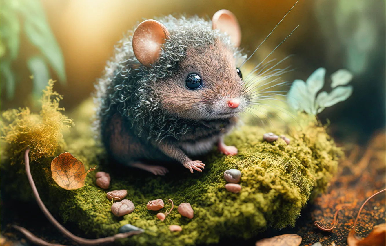 Wallpaper look, nature, graphics, moss, animal, mouse, mouse, baby ...