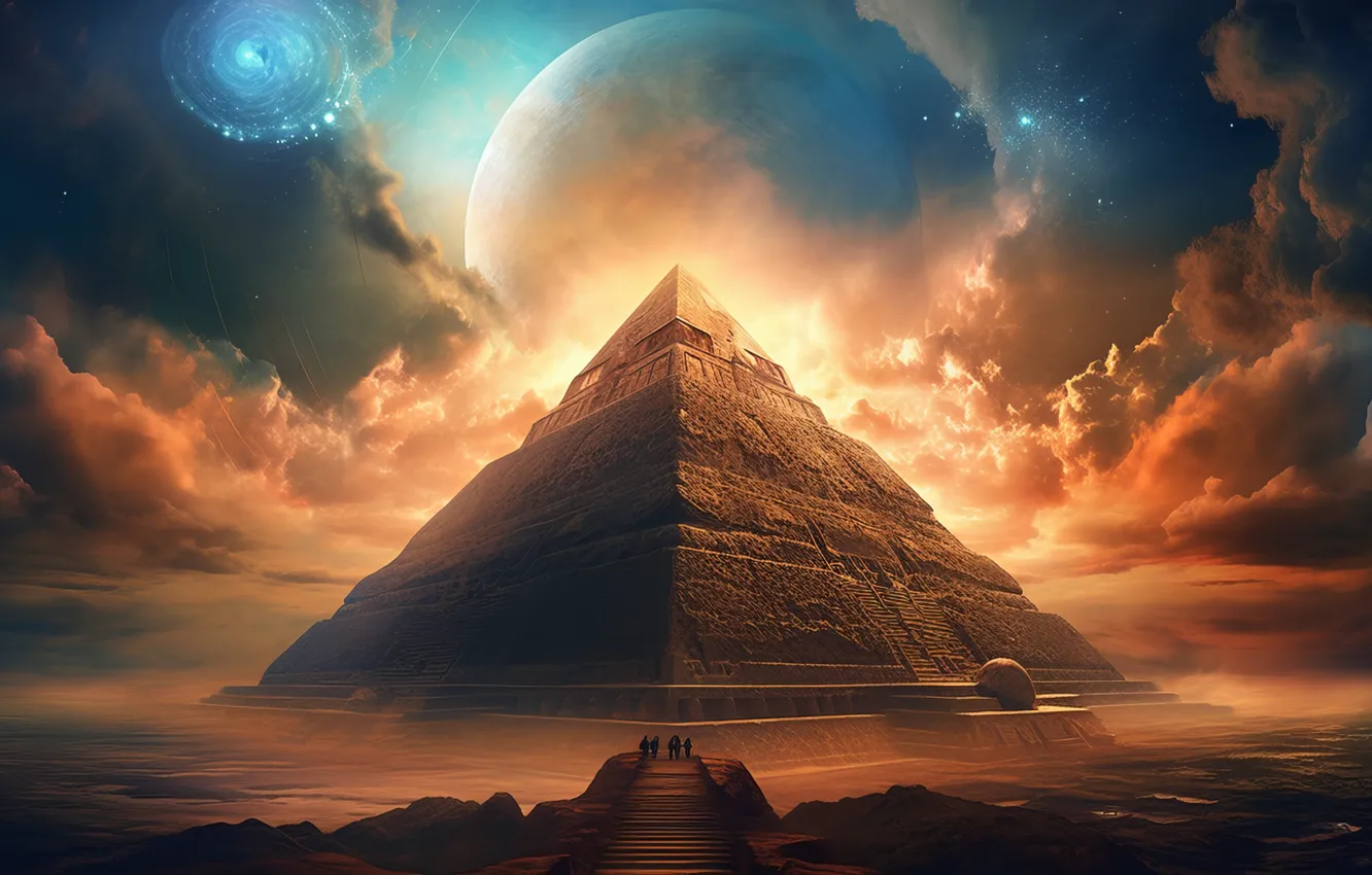 Wallpaper wallpaper, Fantasy, Sky, Shine, Pyramid for mobile and ...