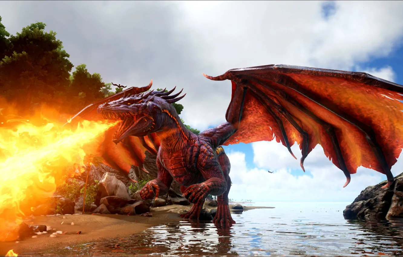 Wallpaper fire, flame, game, dragon, spark, ARK Survival Evolved for ...