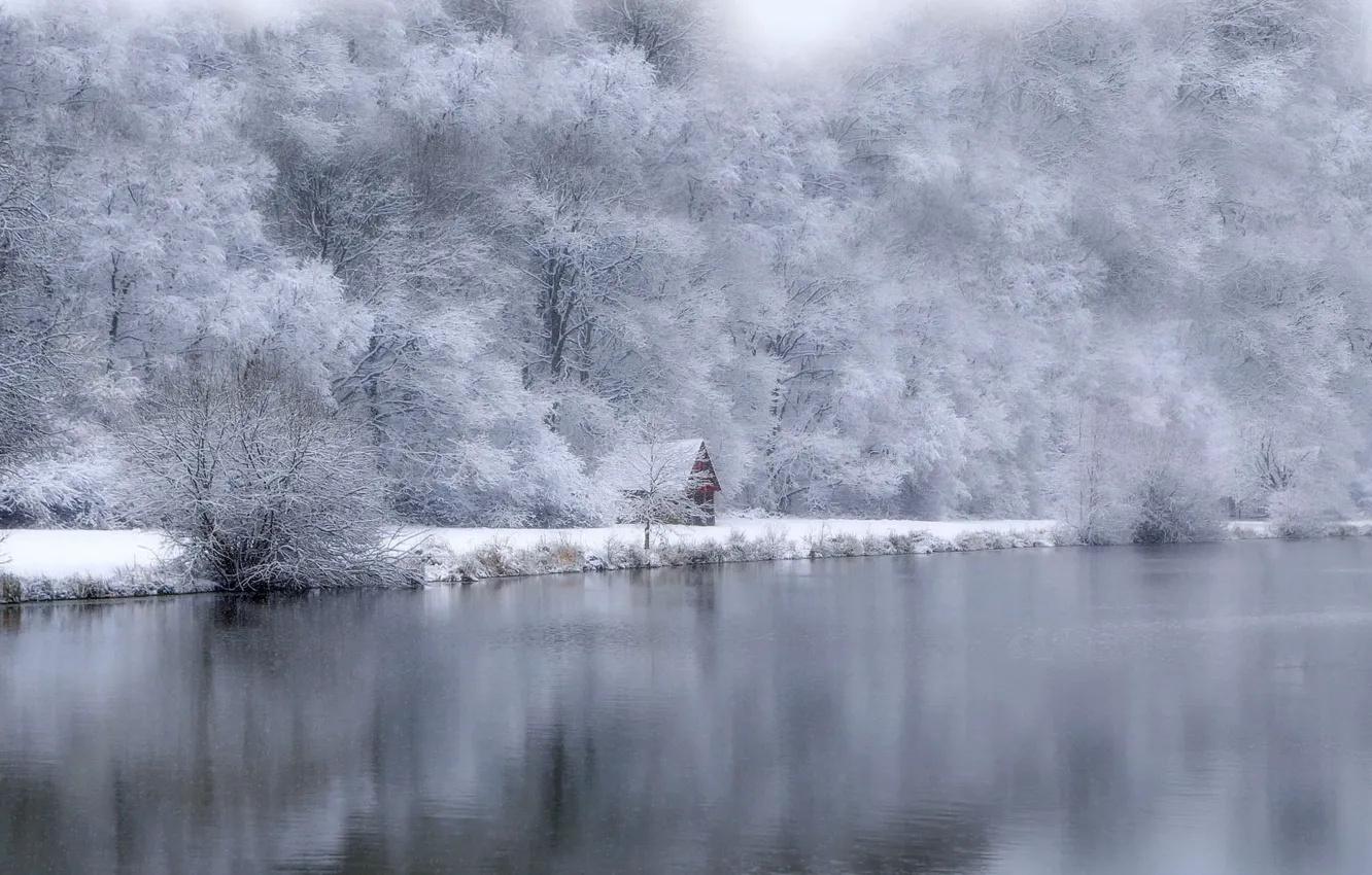 Wallpaper winter, lake, house images for desktop, section природа ...