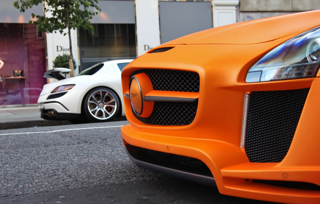 Wallpaper white, orange, tuning, Mercedes, Design, SLS, tuning, orange ...