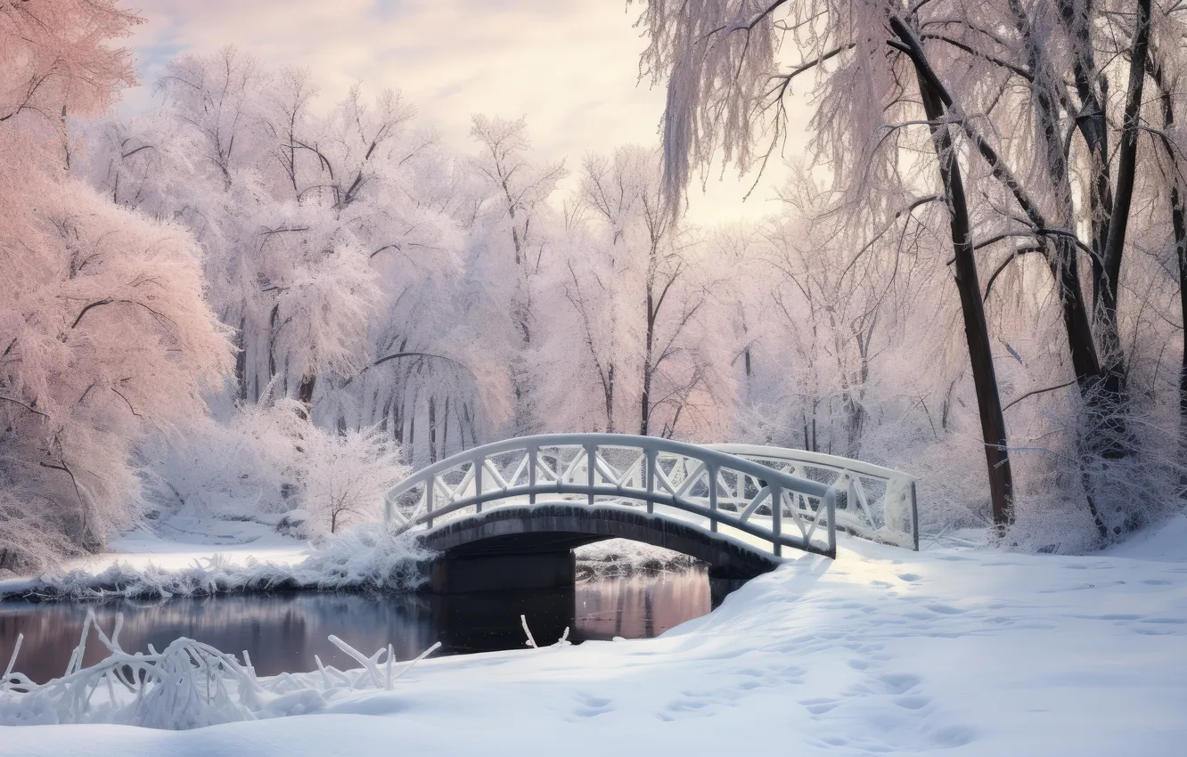 Wallpaper winter, snow, bridge, Park, landscape, bridge, park, winter ...