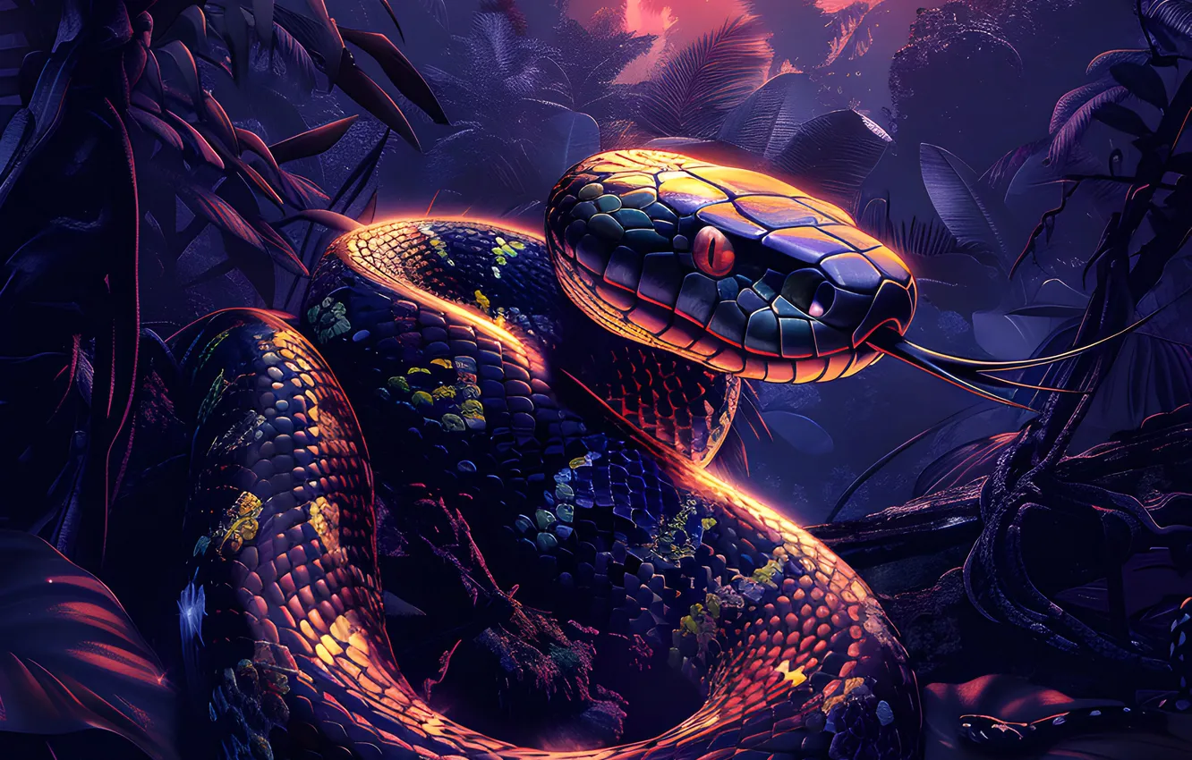 Wallpaper language, look, face, trees, animal, snake, jungle, art for ...