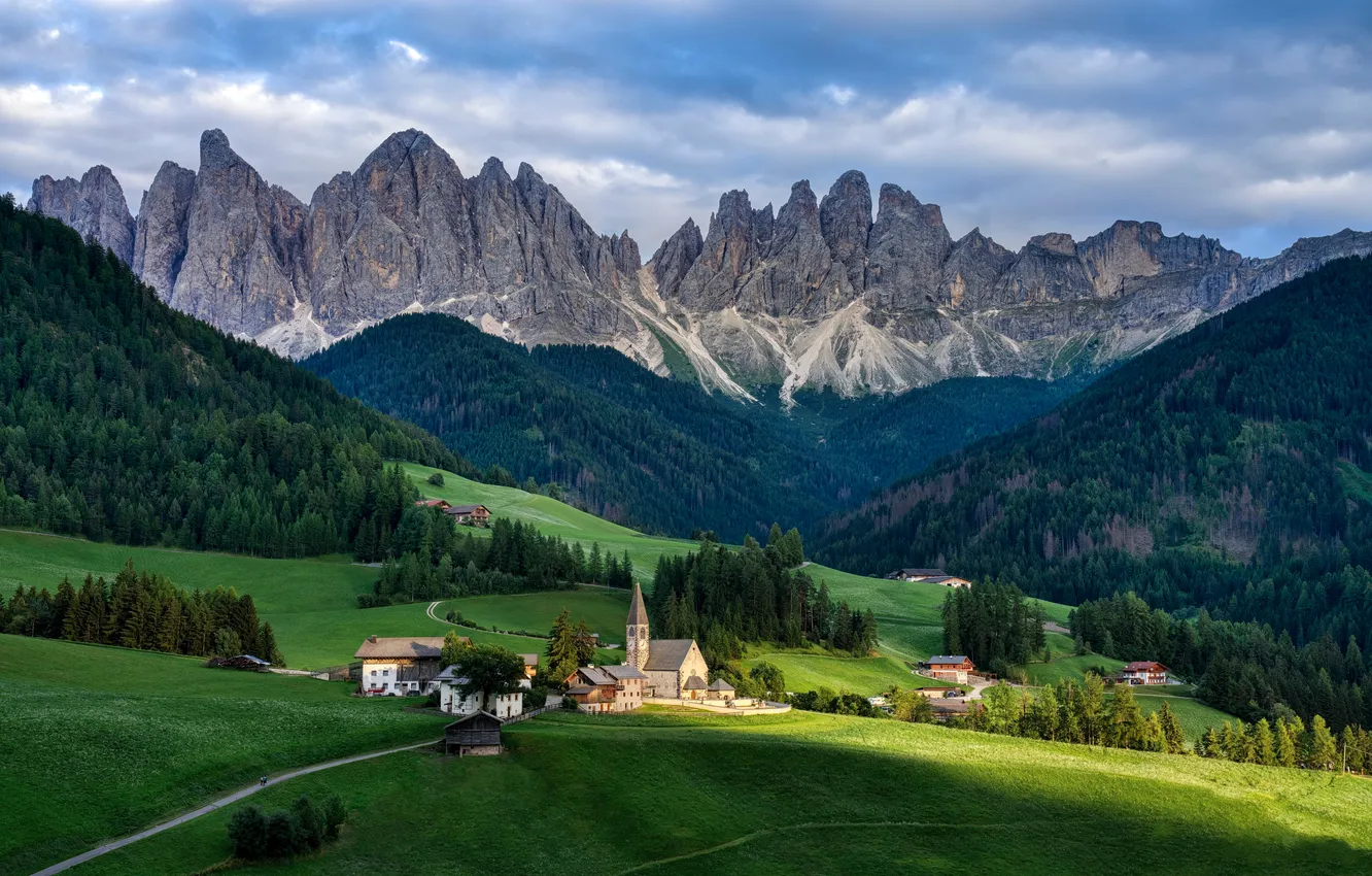 Wallpaper landscape, mountains, village, Alps, Italy, Santa Maddalena ...