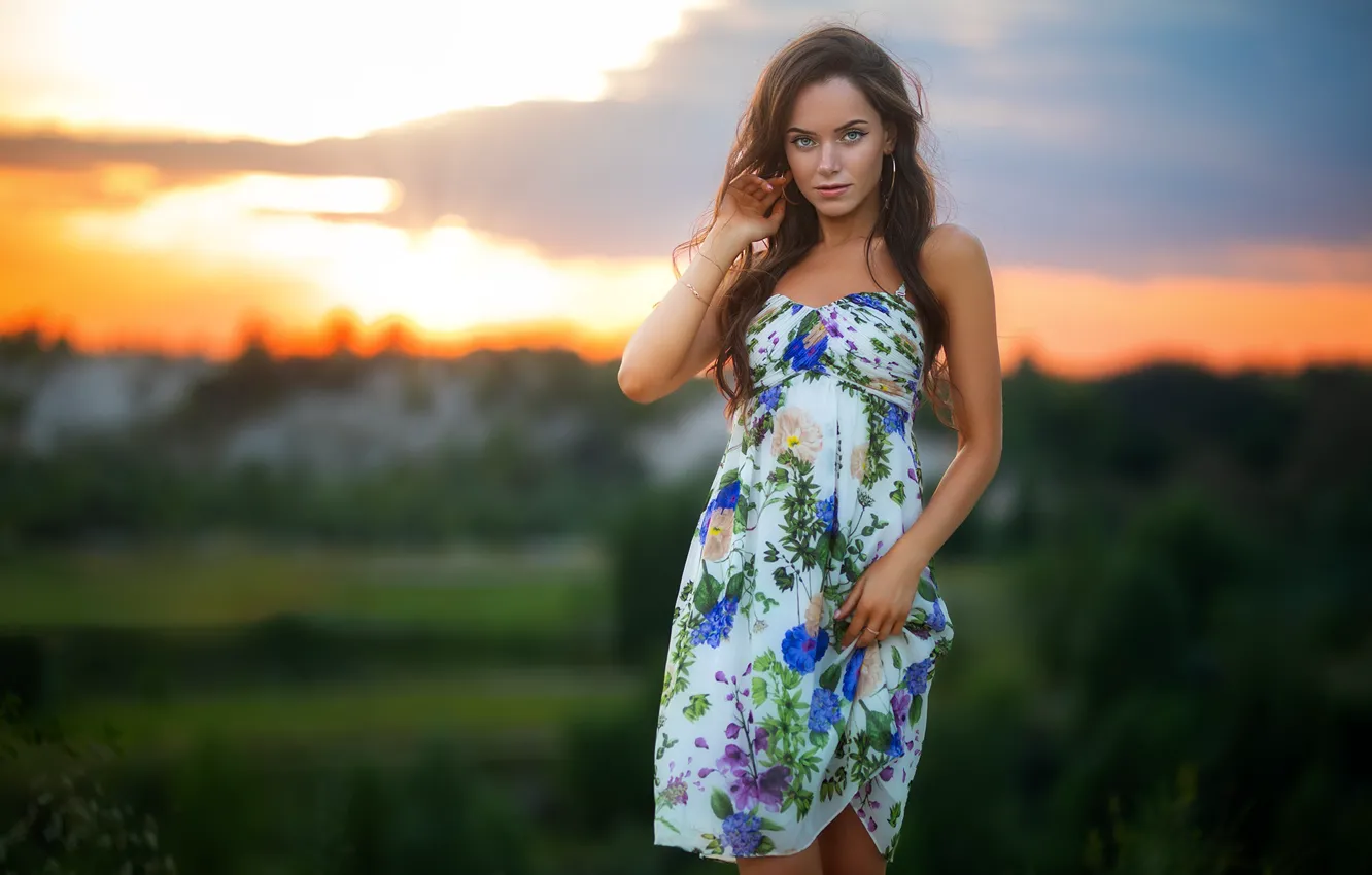 Wallpaper look, dress, long hair, long hair, pretty, lips, brunette ...