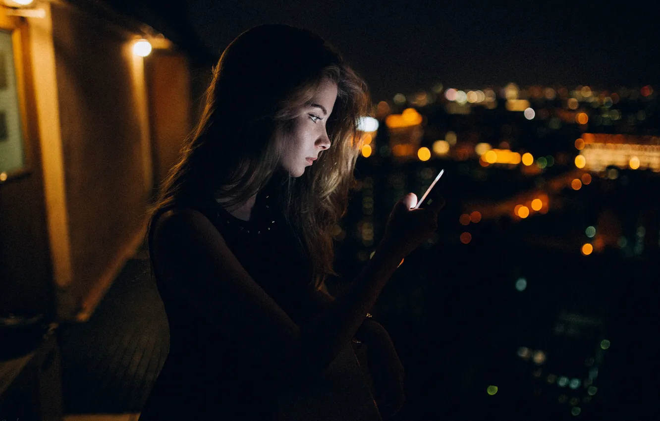 Wallpaper girl, glare, portrait, blonde, light, night, Irina, cityscape ...