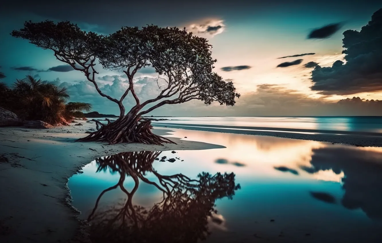 Wallpaper trees, reflection, art, pond, digital art, digital art, AI ...