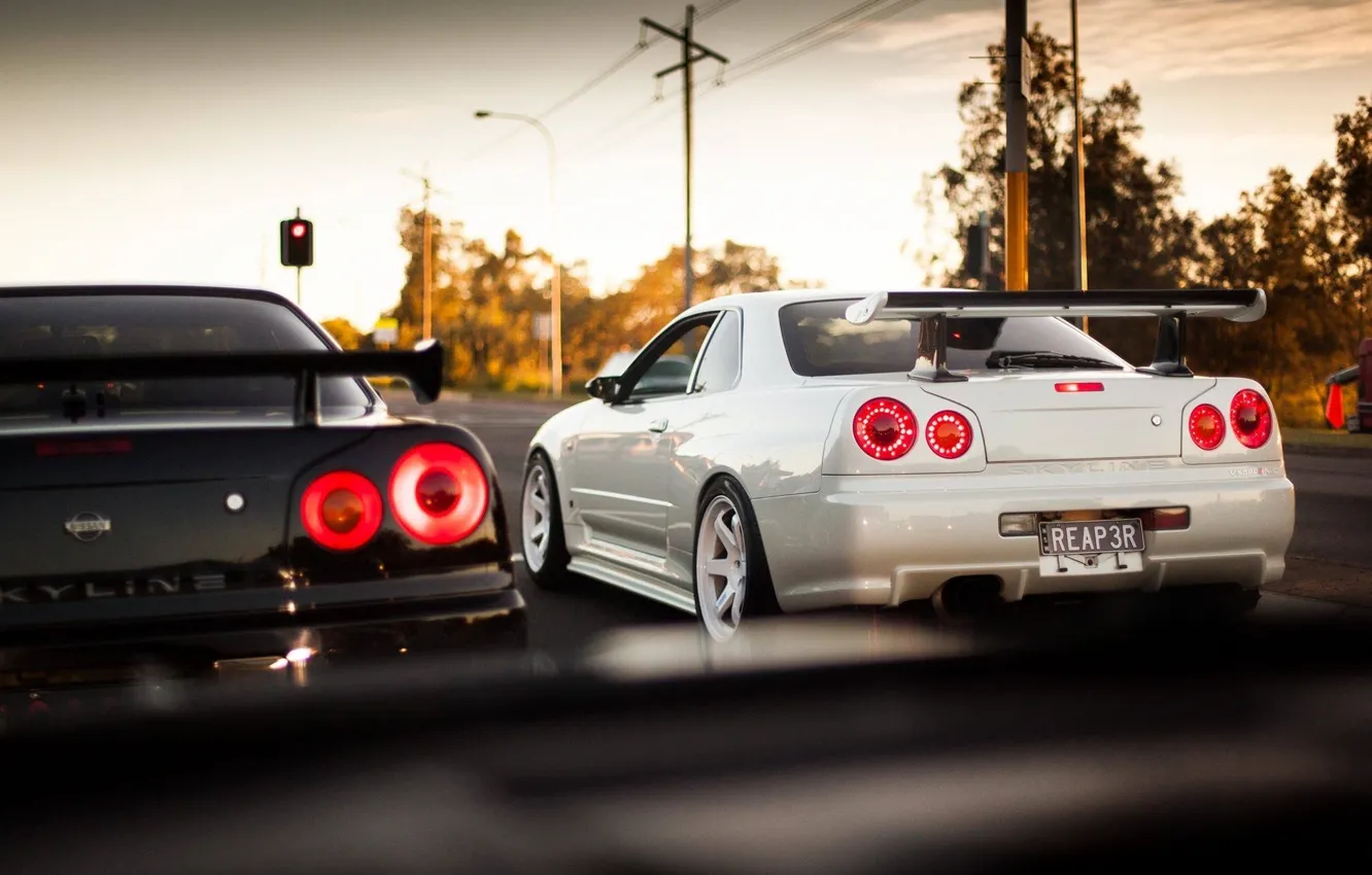 Wallpaper Only, Rays, Skyline, 2002, GT-R, Nissan, Nissan, R34, V-spec ...
