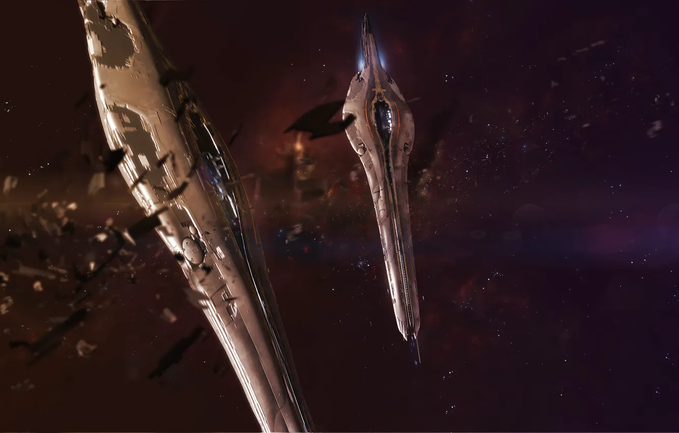Wallpaper space, stars, fragments, station, asteroids, Shuttle ...