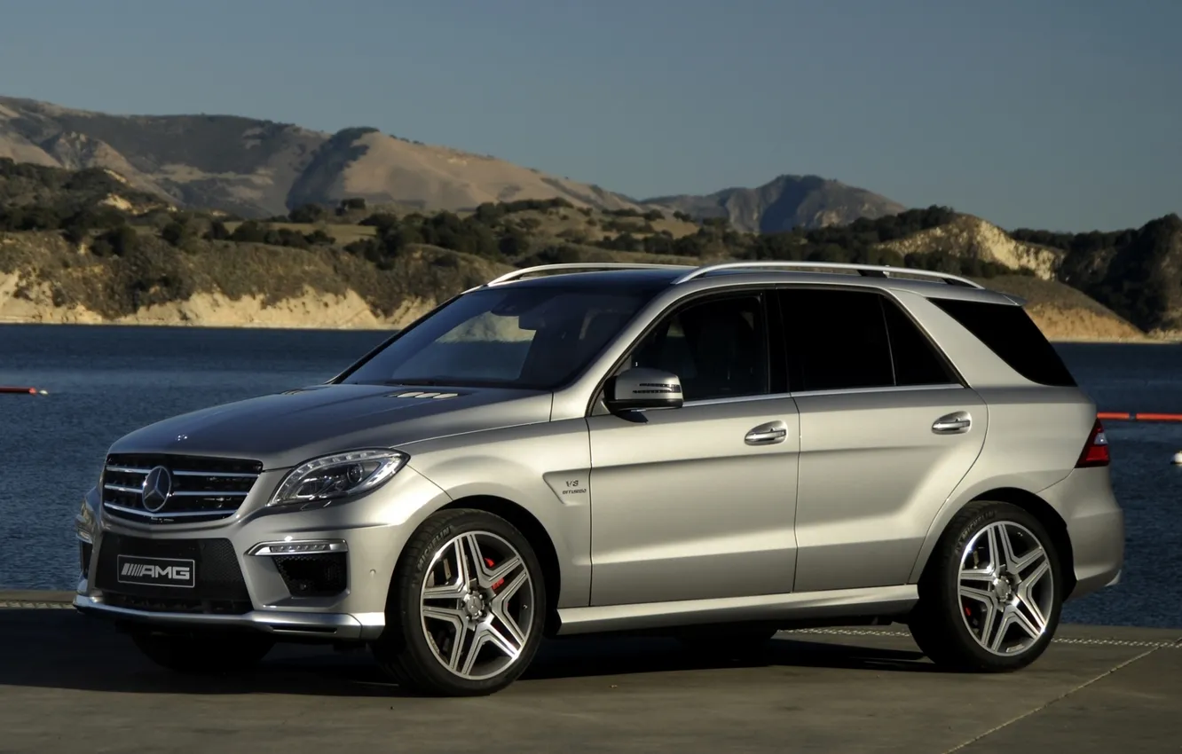 Wallpaper the sky, water, mountains, shore, Mercedes-Benz, jeep ...