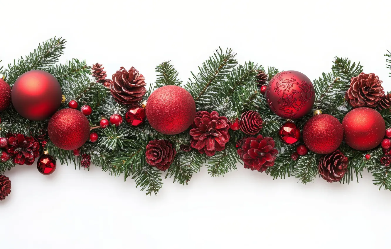 Wallpaper balls, branches, Christmas, white background, New year ...