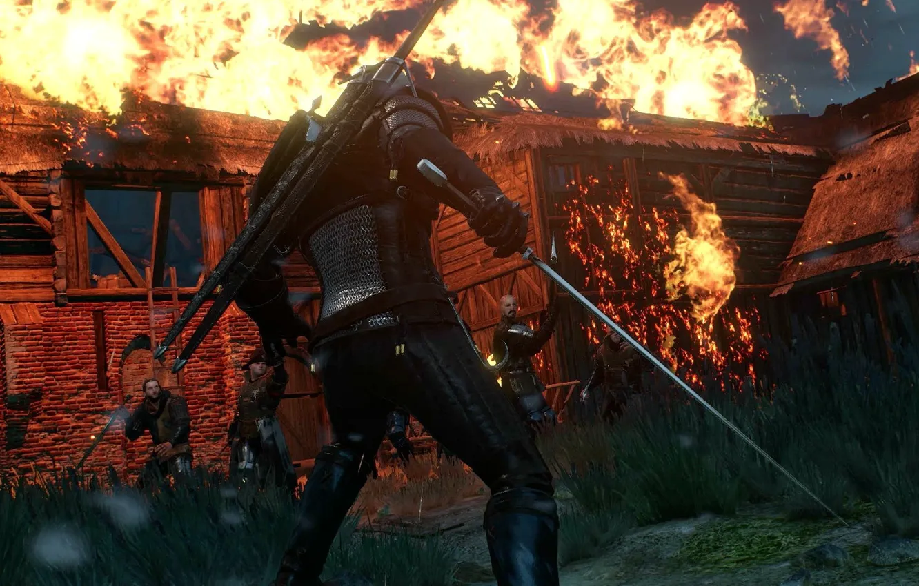 Wallpaper fire, flame, the Witcher, rpg, Geralt, the wild hunt, wild ...