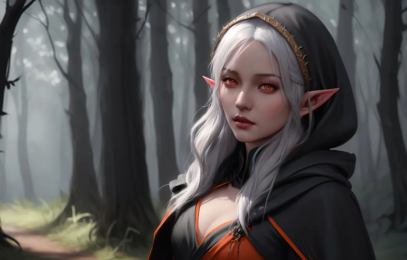 Wallpaper girl, fantasy, nature, art, red eyes, elf, digital art, fantasy art for mobile and ...