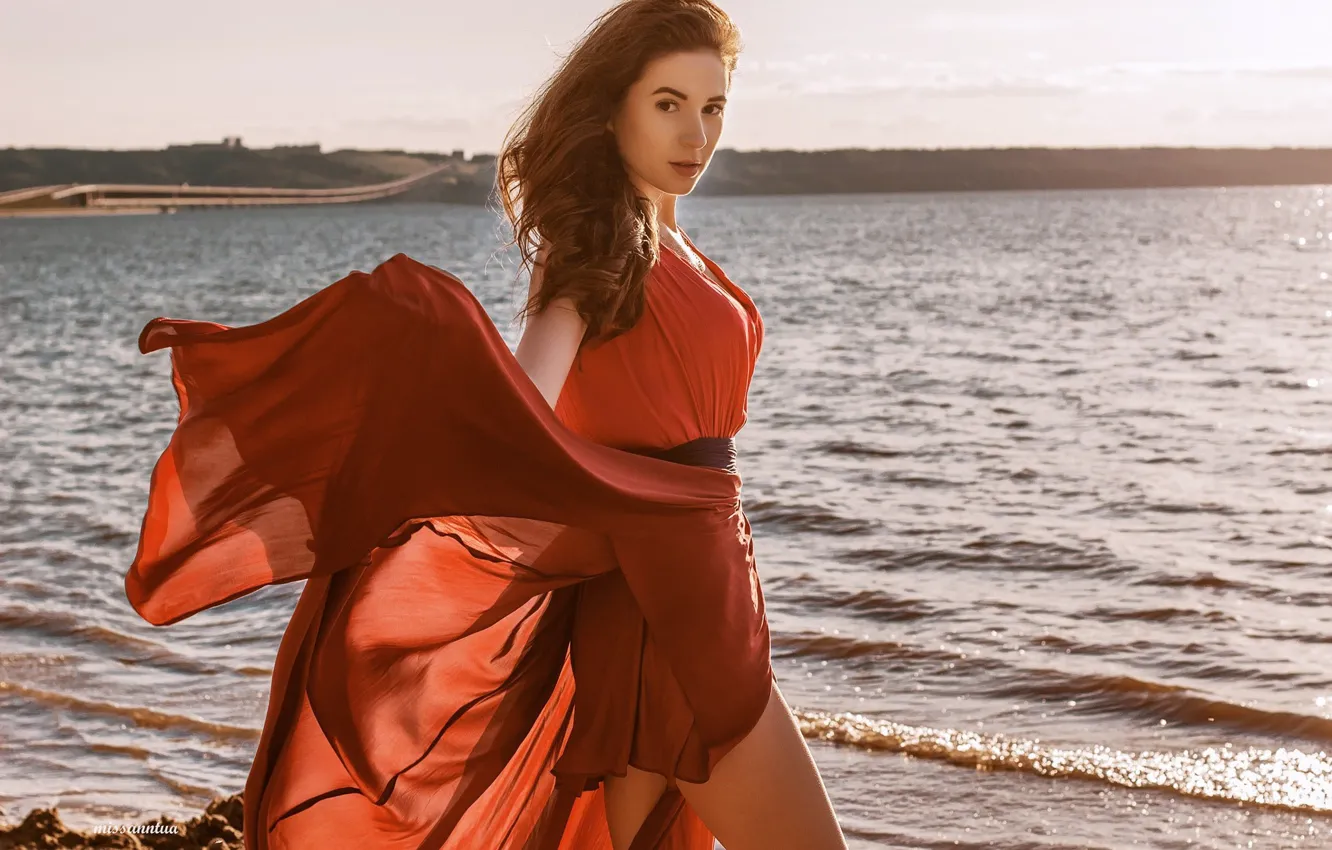 Wallpaper sea, look, the sun, landscape, pose, model, portrait, makeup ...