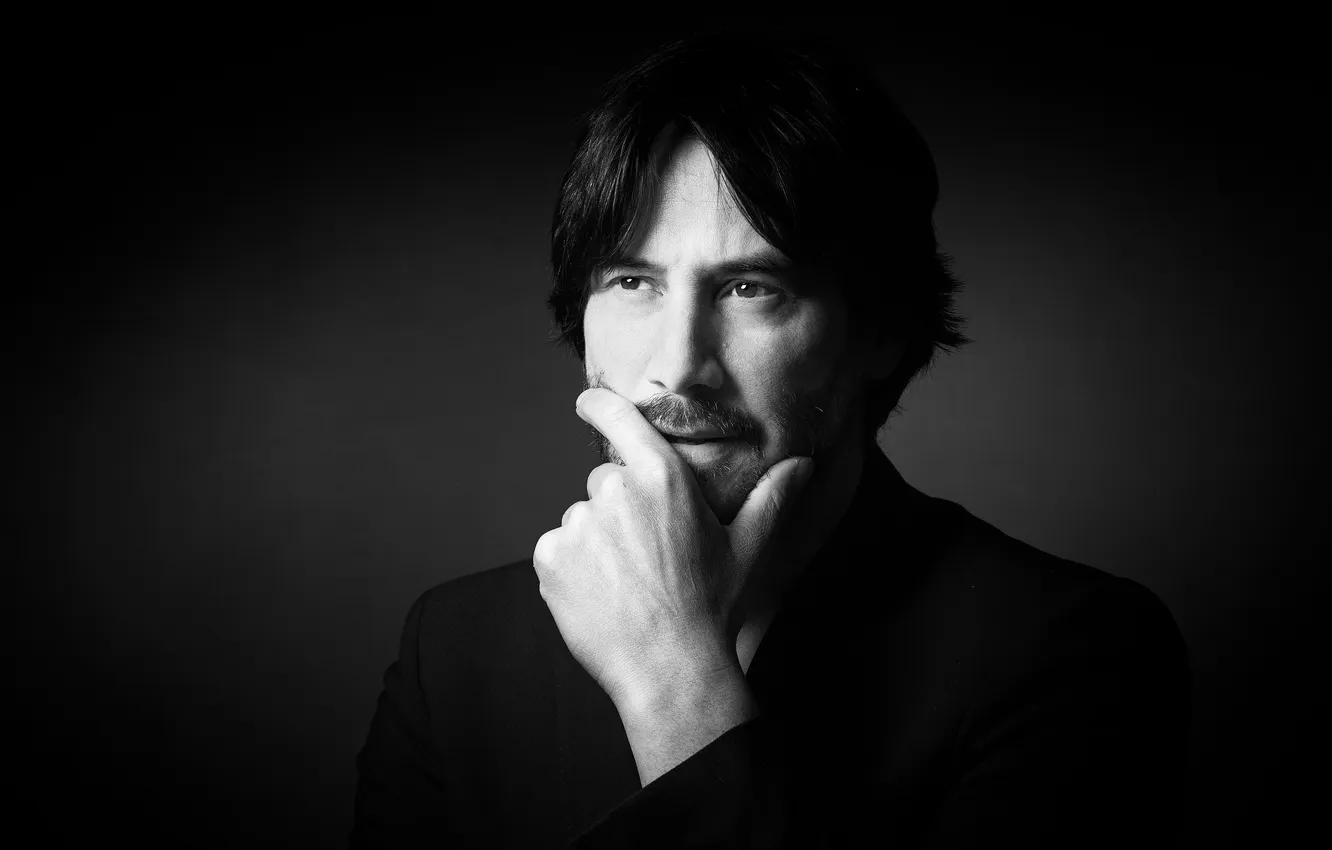 Wallpaper background, portrait, black and white, actor, Keanu Reeves ...