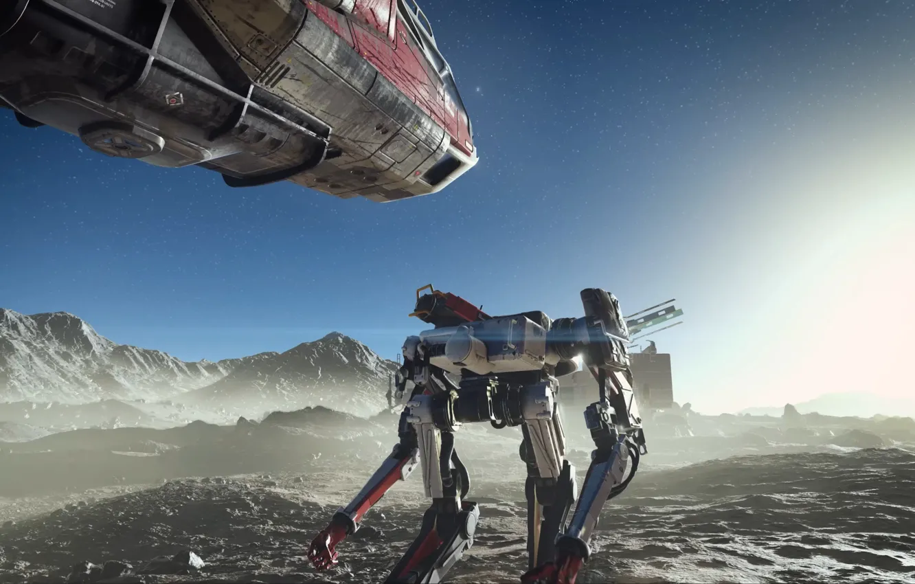 Wallpaper landscape, desert, ship, robot, stars, cabin, Starfield for ...